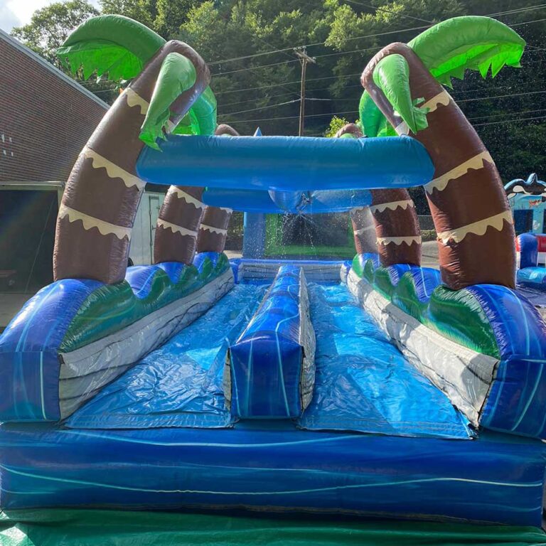 Dual Lane Tropical Slip and Slide with Pool – Quantumpartyrentals