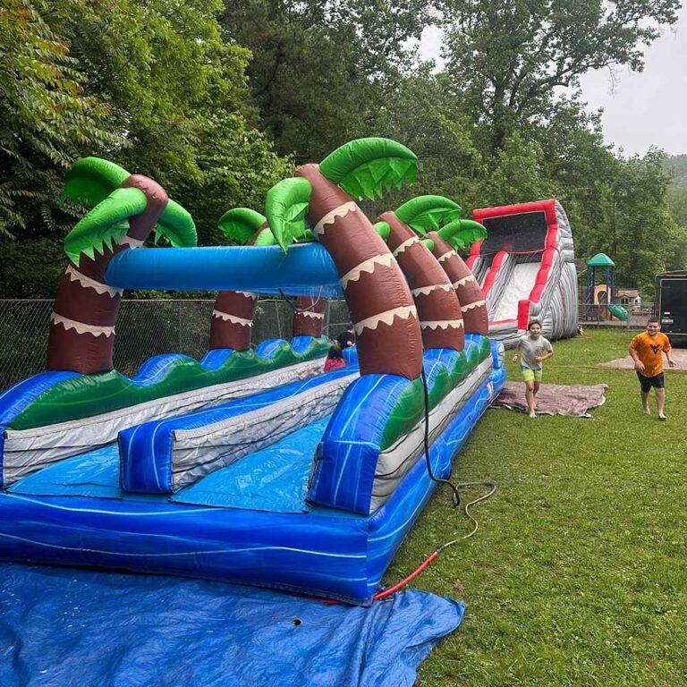 Dual Lane Tropical Slip and Slide with Pool – Quantumpartyrentals